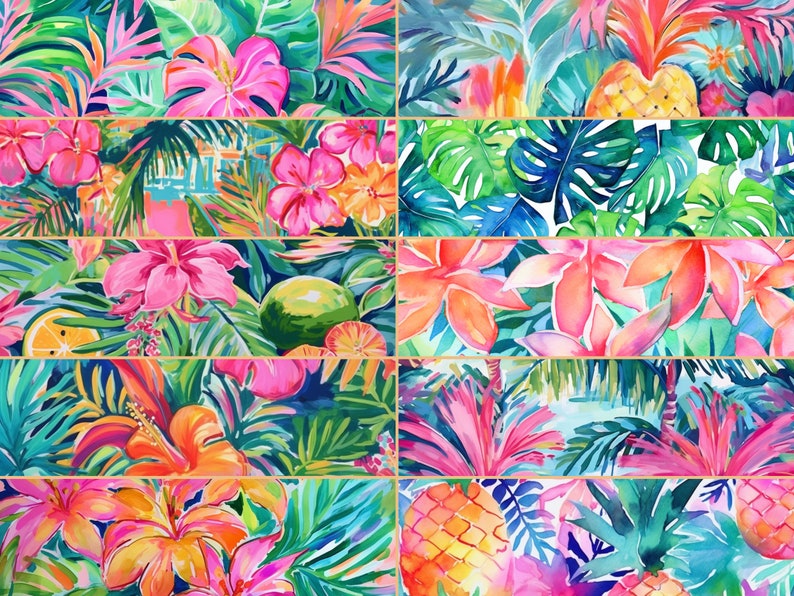 Watercolor Tropical Digital Paper Pack Digital Paper Hawaiian Tropical ...