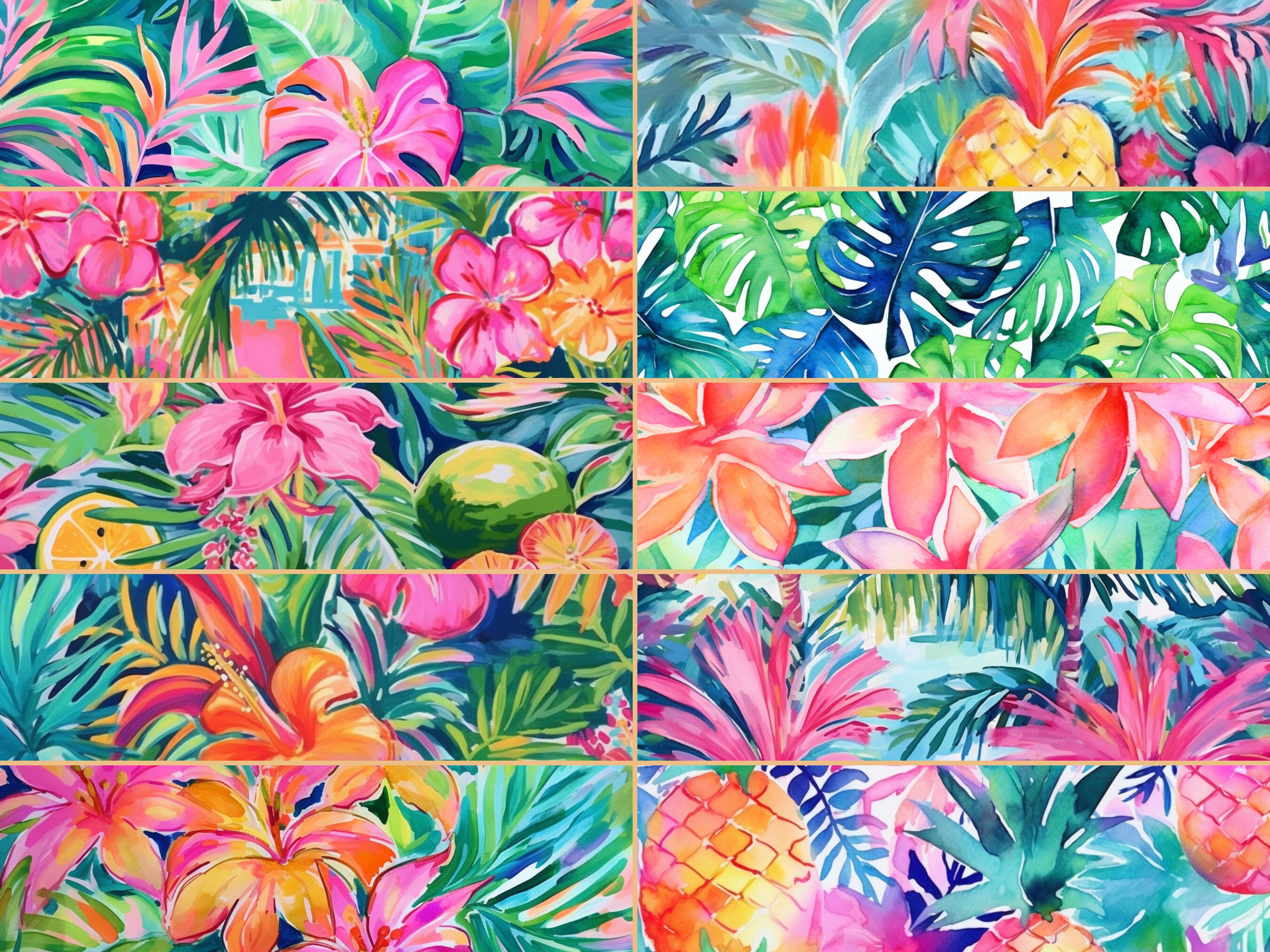 Watercolor Tropical Digital Paper Pack Digital Paper Hawaiian Tropical ...
