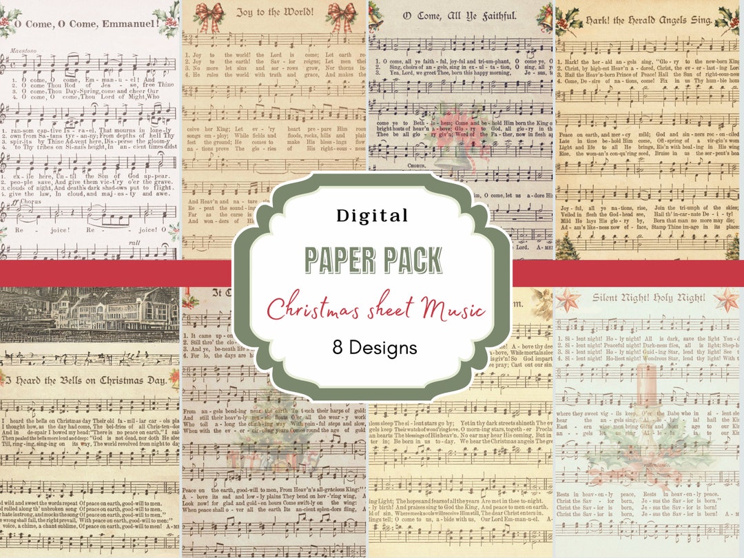 Christmas Sheet Music Digital Paper | Commercial Use | Sheet Music ...