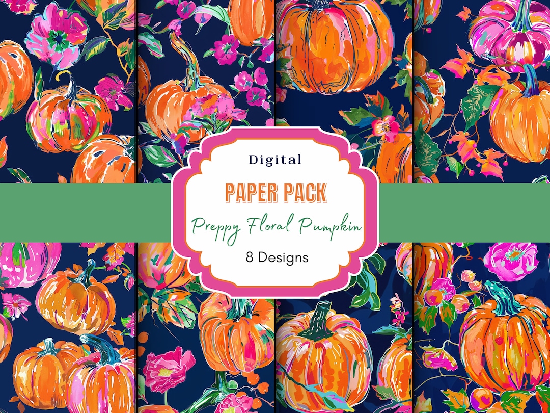 Preppy Floral Pumpkin Digital Paper| Pumpkin Spice | Pumpkin Patterns ...