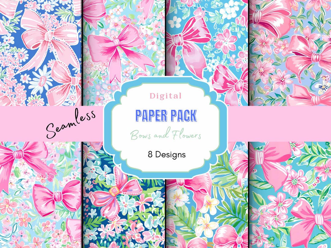 Flower and Bow Coquette Digital Paper | Coquette Bows | Spring Flower ...