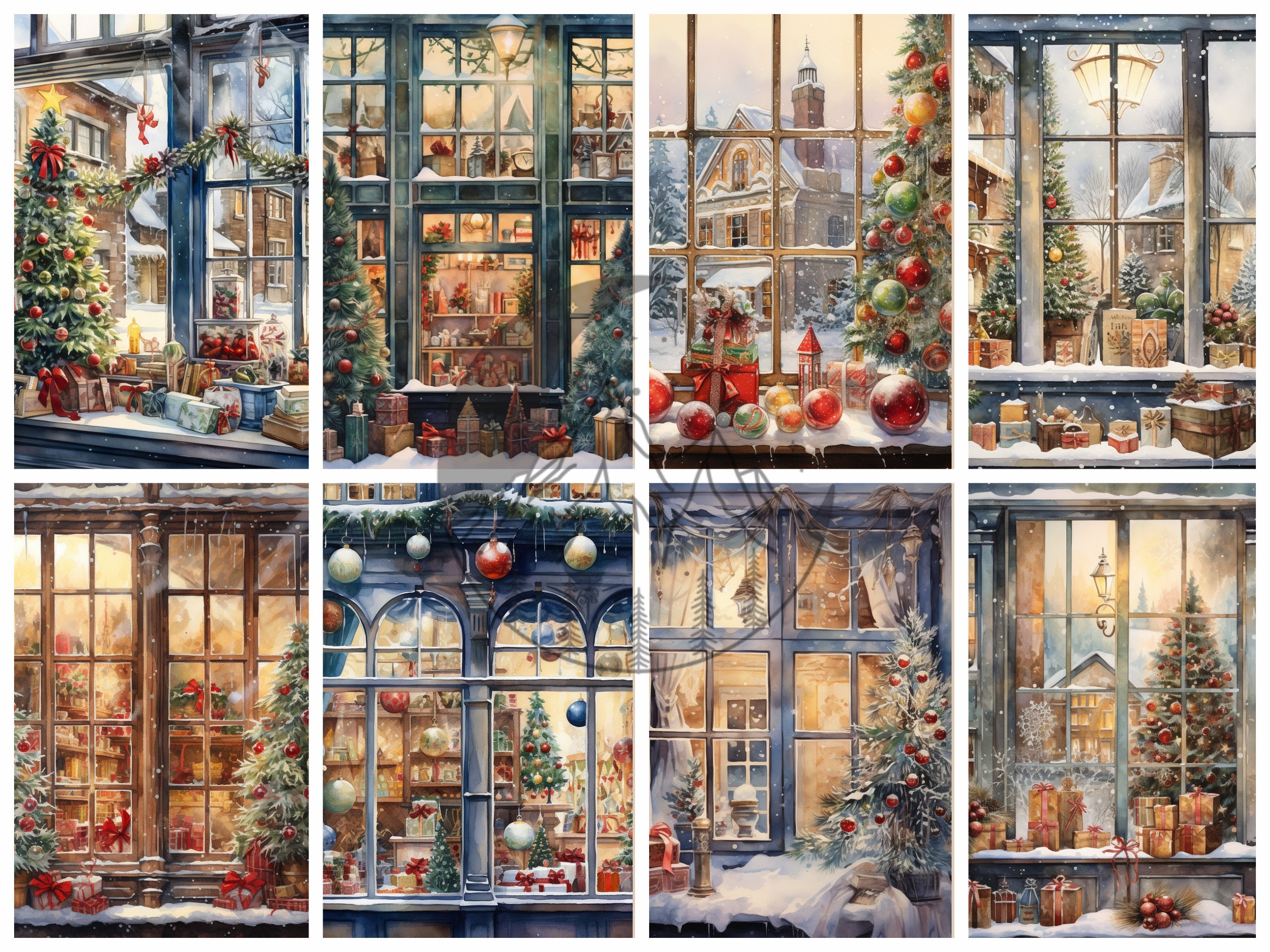 Christmas Window Scene Digital Paper | Christmas Decoration Window ...