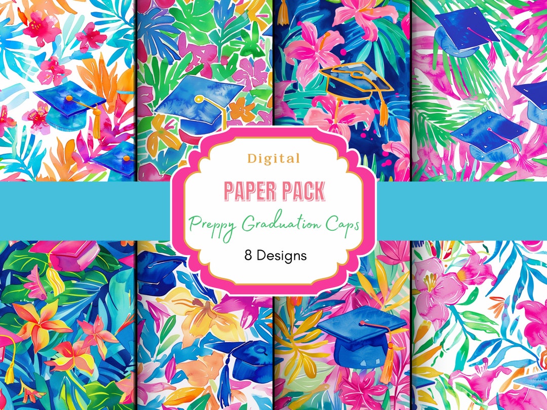 Preppy Graduation Caps Digital Paper | Graduation Day | Graduate ...
