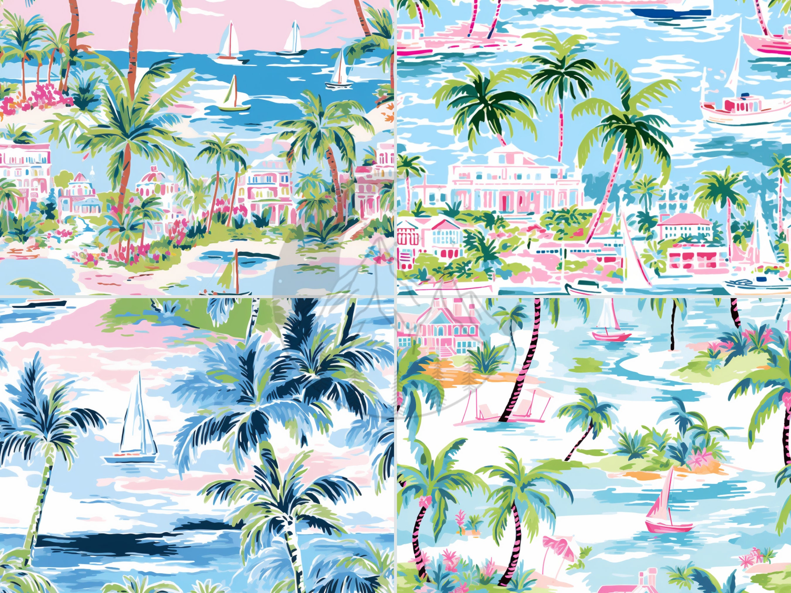 Preppy Palm Beach Digital Paper Under the Sea Beach Seamless Beach ...