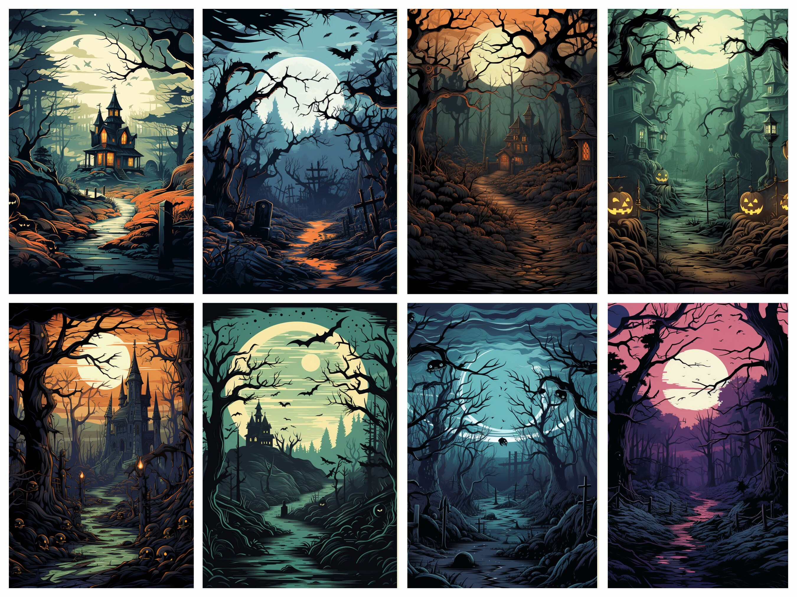 Haunted Forest Digital Paper Pack Digital Download Fantasy Landscape ...