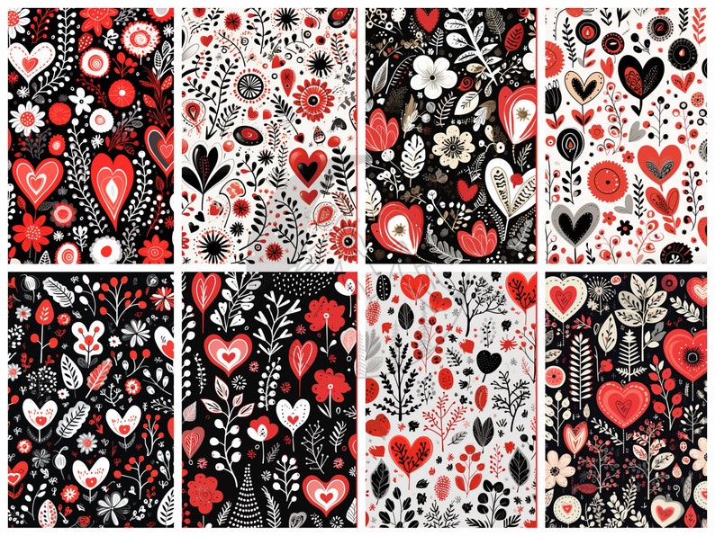 Scandinavian Hearts Digital Paper | Heart | Nordic Hearts | Boho Hearts ...