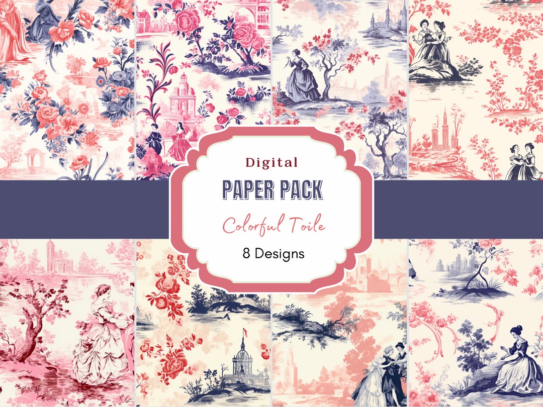 Colorful French Toile Digital Paper Pack | Toile Pattern Digital ...