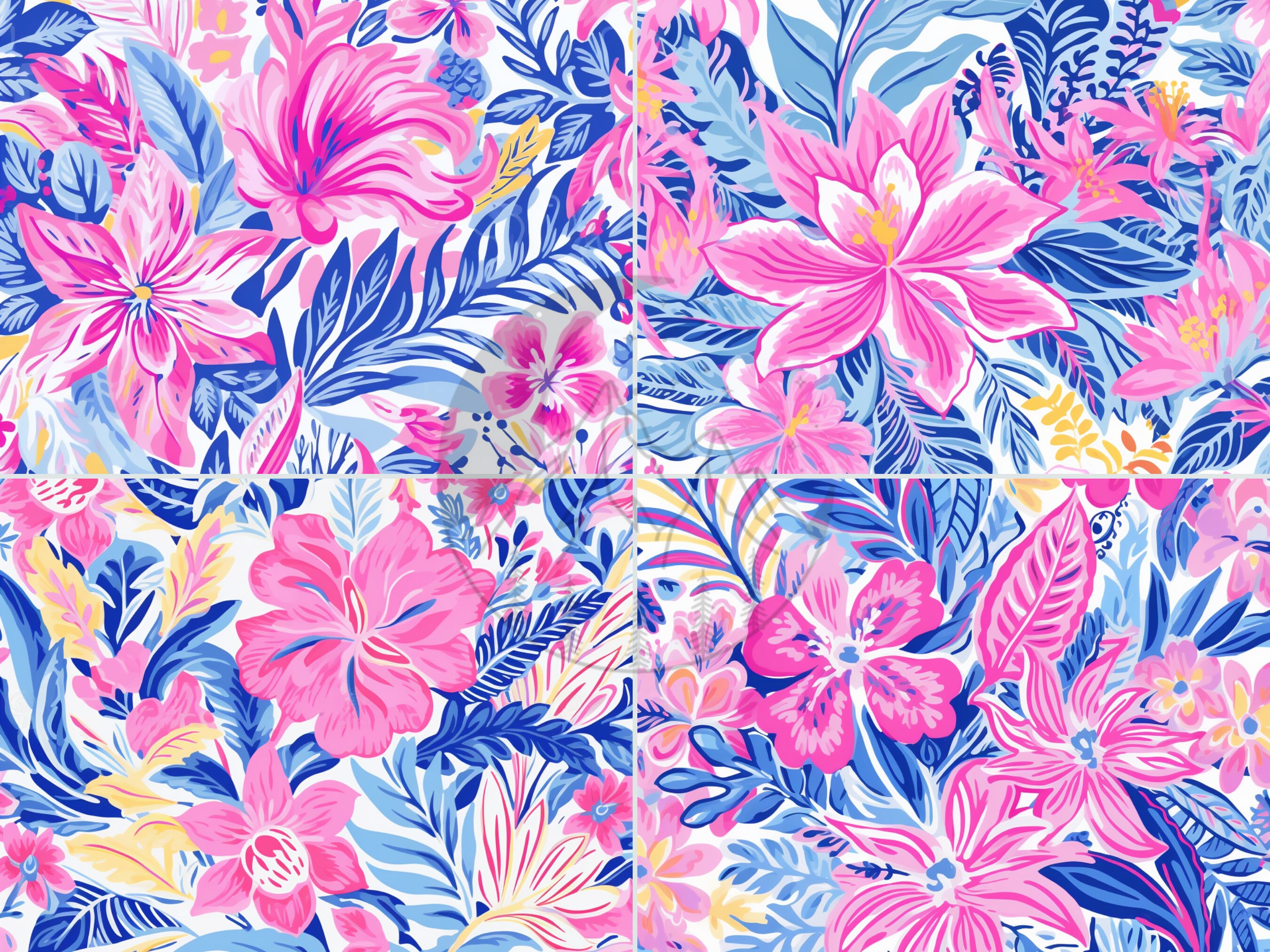 Watercolor Blue and Pink Flowers Digital Papers Preppy Patterns Lilly ...