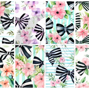 Black White Striped Bow Digital Paper |coquette Bows| Instant Download ...