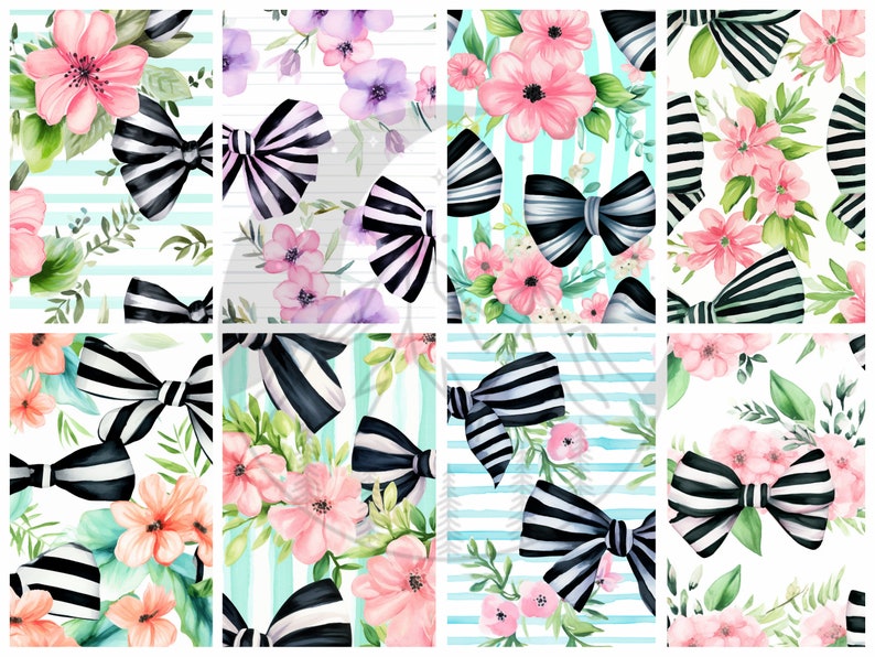 Black White Striped Bow Digital Paper |coquette Bows| Instant Download ...