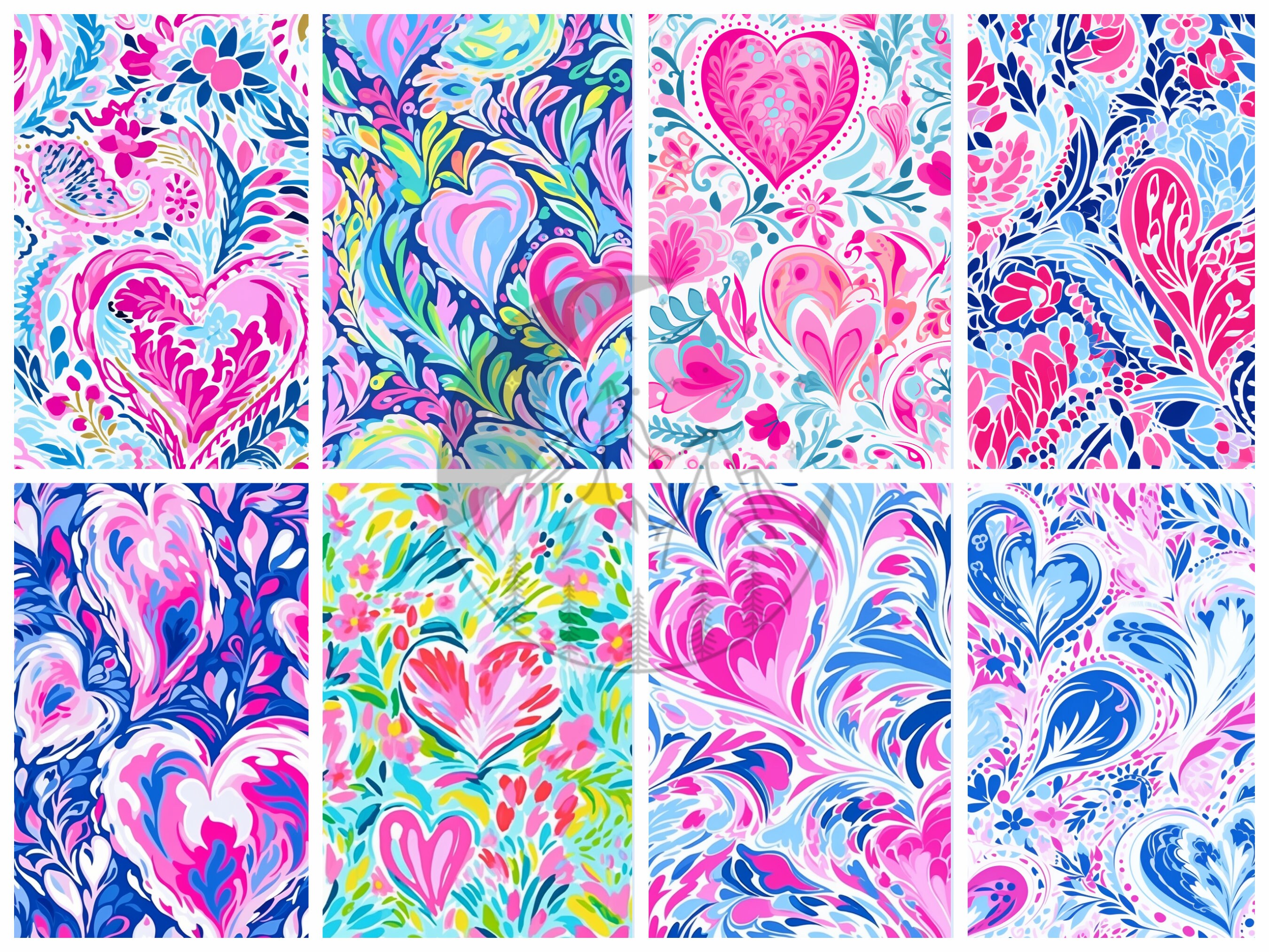 Preppy Watercolor Heart Digital Paper Pack | Heart Digital Paper| Heart ...
