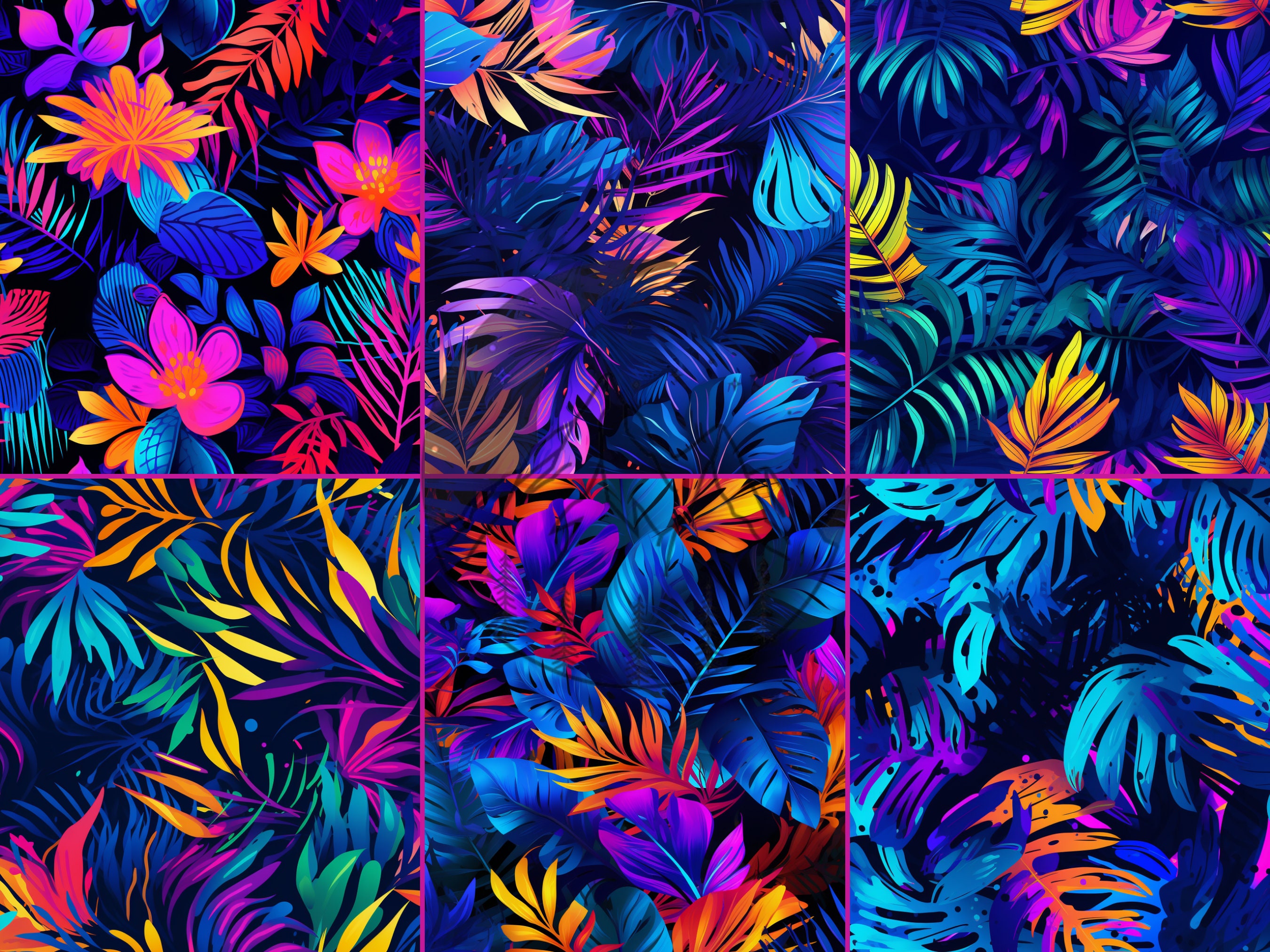 Neon Tropical Foliage Digital Paper Tropical Flowers Tropical Clipart ...