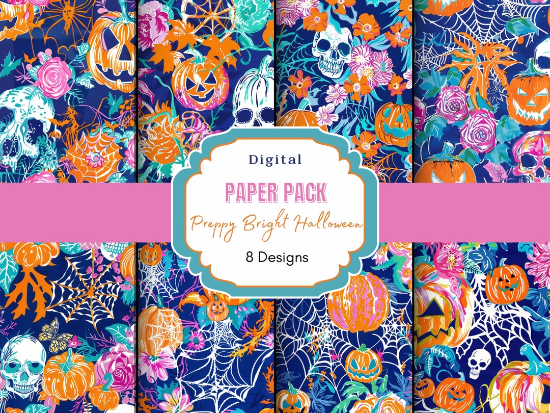 Preppy Bright Halloween Digital Paper |spooky Season Print| Watercolor ...