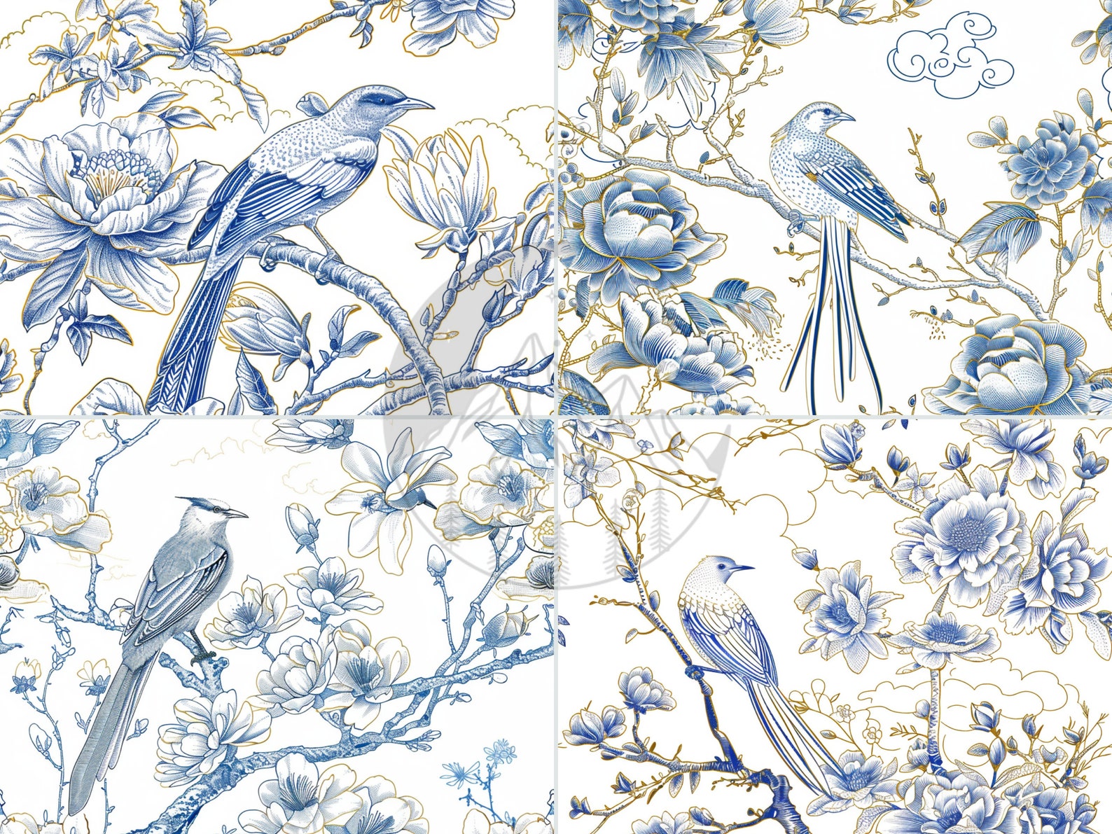 Bird Chinoiserie Digital Paper | French Toile | Digital Download ...