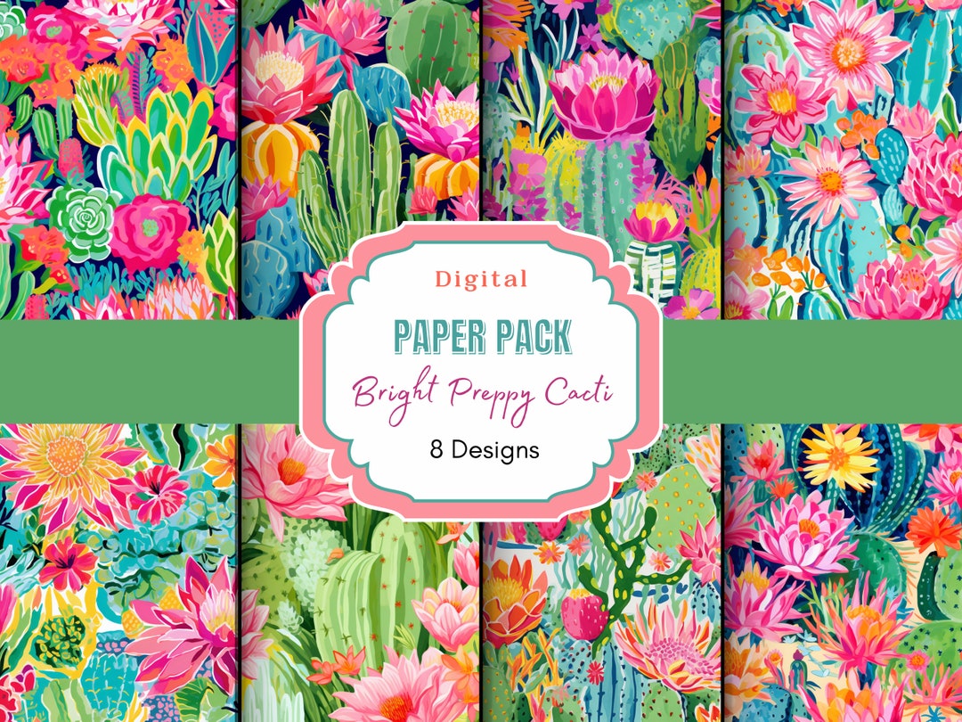 Bright Preppy Cacti Digital Paper | Cactus Design | Scrapbook Paper ...