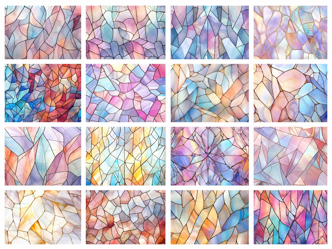 Stained Glass Digital Paper Pack Commercial Use Pastel - Etsy
