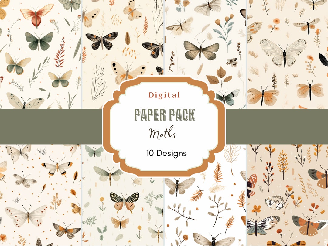 Moth Digital Paper Scrapbook Paper Moth Printable Pages Seamless Pattern Magic Moths Junk ...