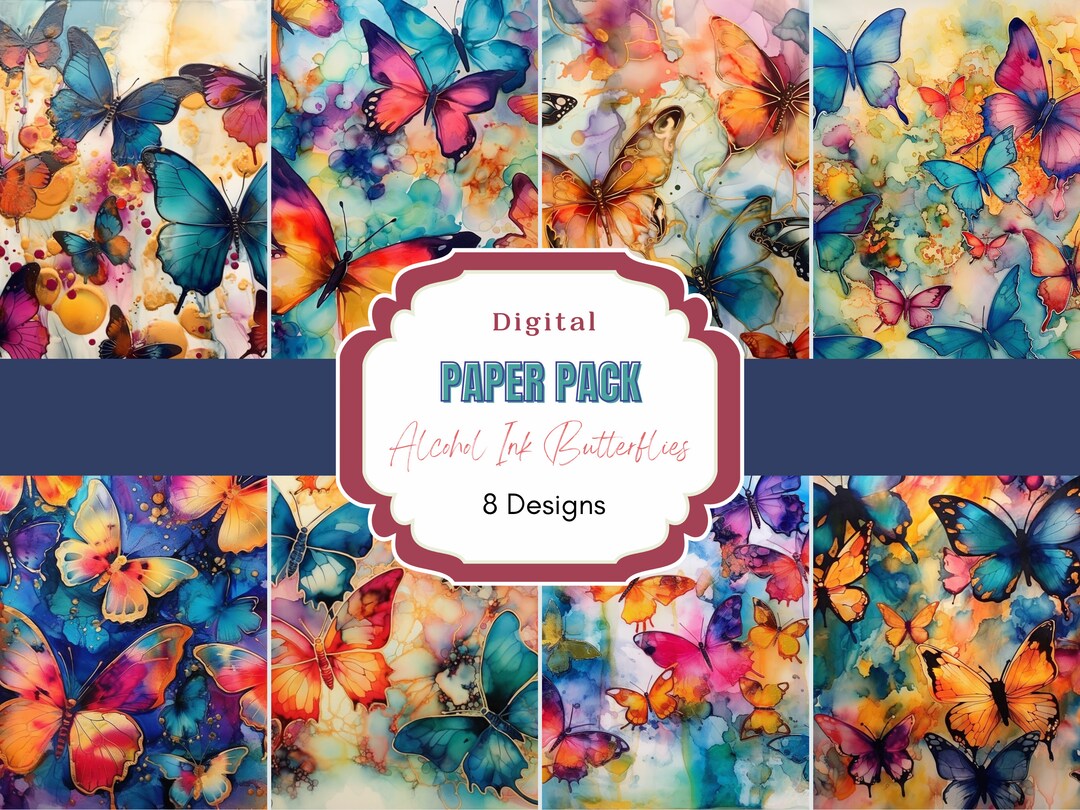 Alcohol Ink Butterflies Digital Paper Pack | Commercial Use | Butterfly ...