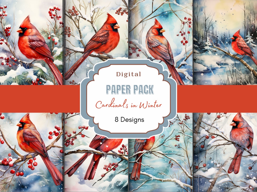 Winter Red Bird Digital Paper Pack | Red Cardinal Digital Paper ...
