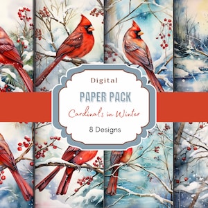 Winter Red Bird Digital Paper Pack | Red Cardinal Digital Paper ...