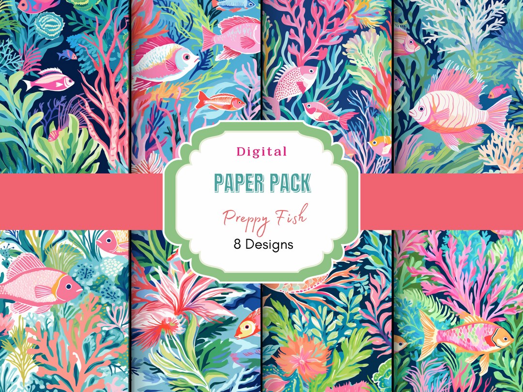 Preppy Fish Digital Paper Pack |under the Sea | Preppy Digital Paper ...