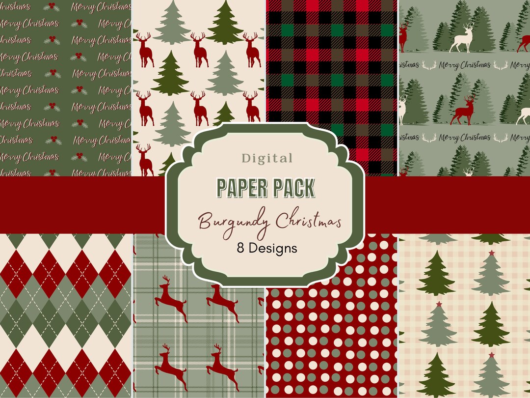 Christmas Scrapbook Paper | Rustic Christmas Digital Paper | Christmas ...