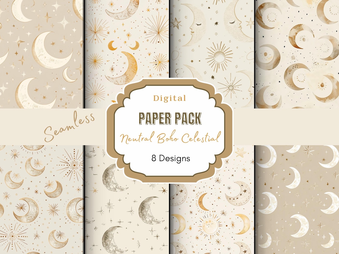 Neutral Boho Celestial Digital Paper| Neutral Colors | Boho Seamless ...