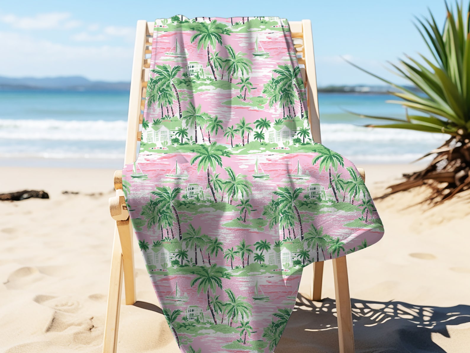 Preppy Pink and Green Palm Digital Paper Palm Beach Pattern Pink ...
