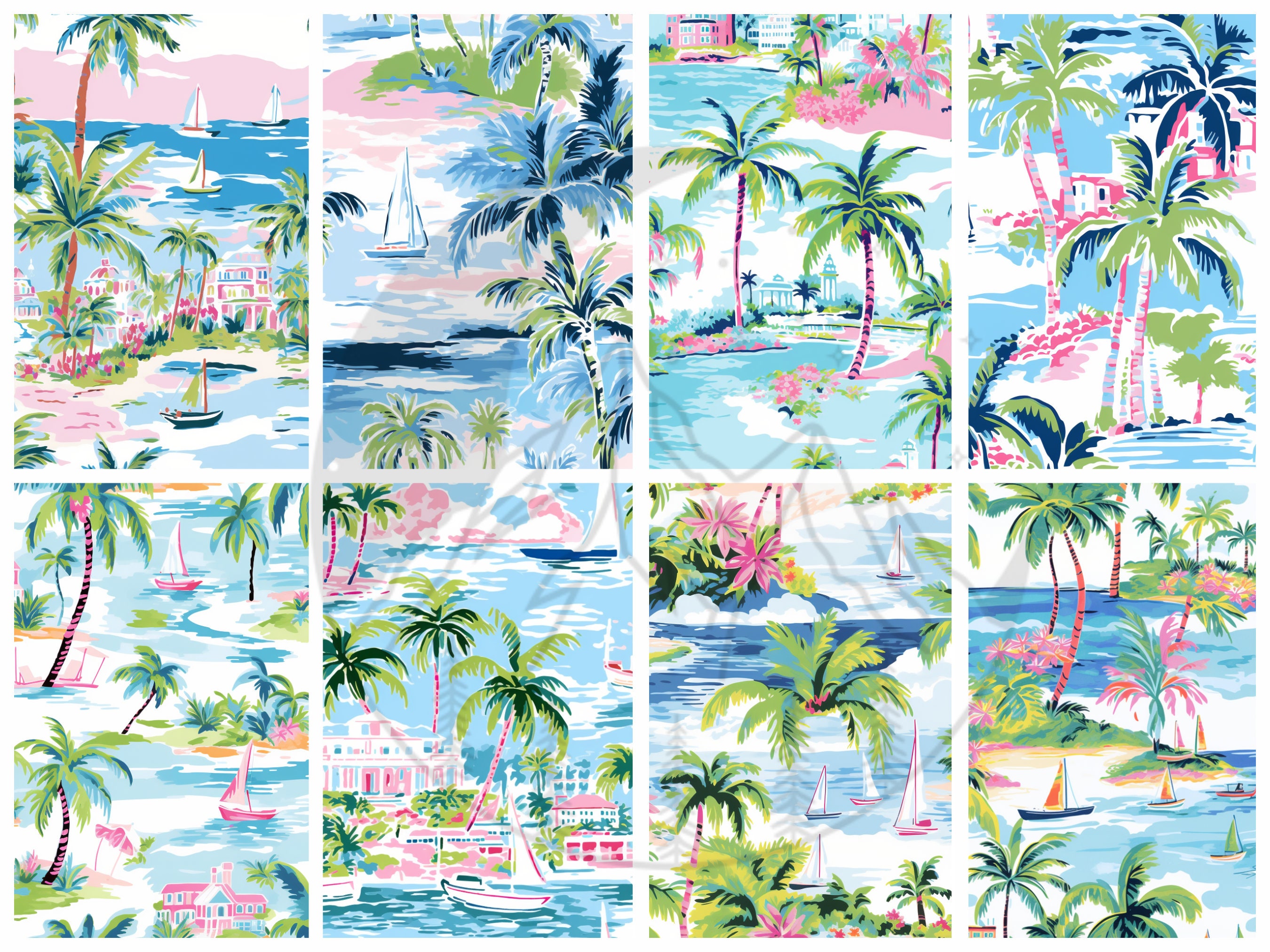 Preppy Palm Beach Digital Paper Under the Sea Beach Seamless Beach ...