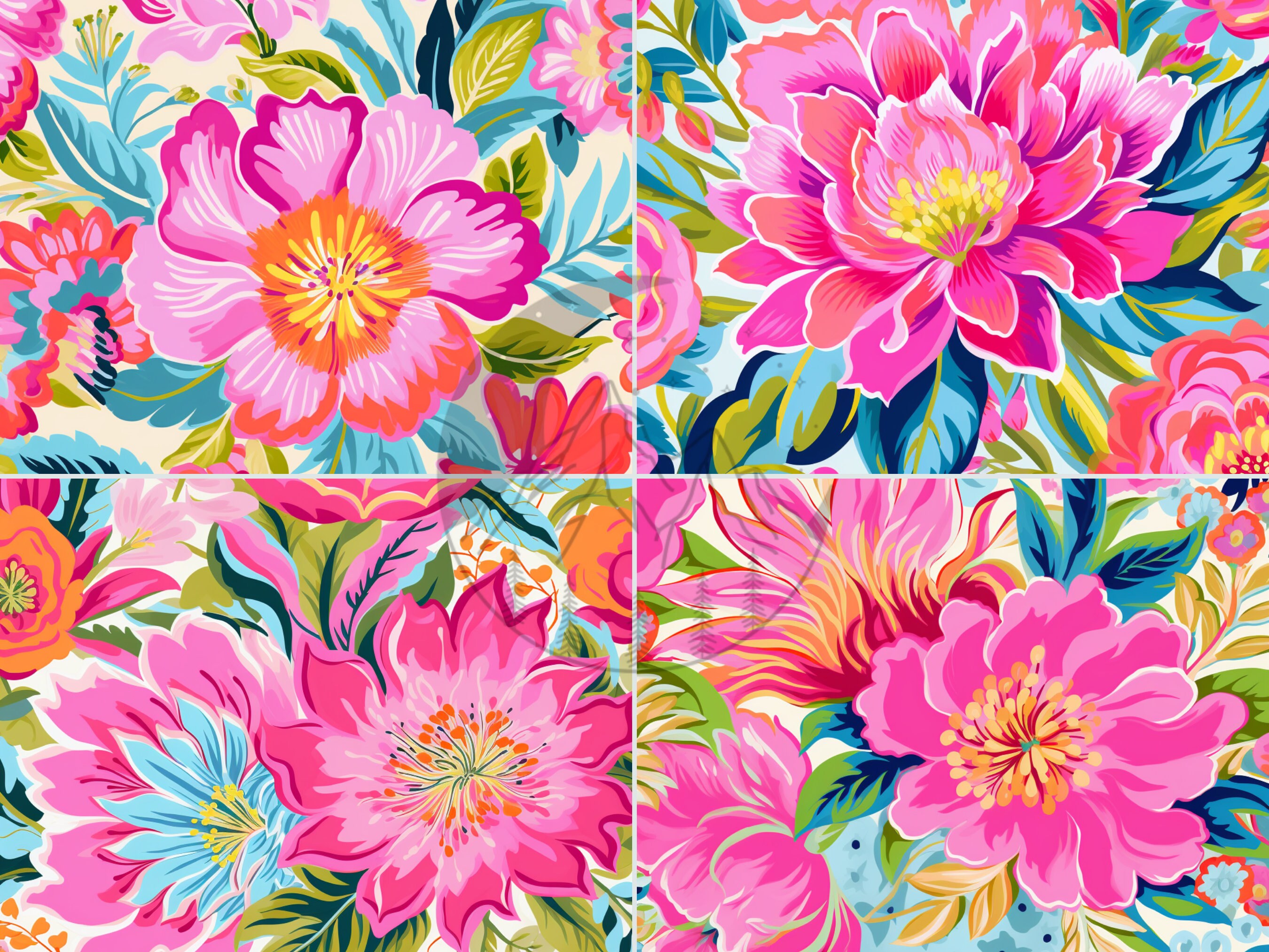 Flowers Digital Paper Preppy Patterns Surface Pattern - Etsy