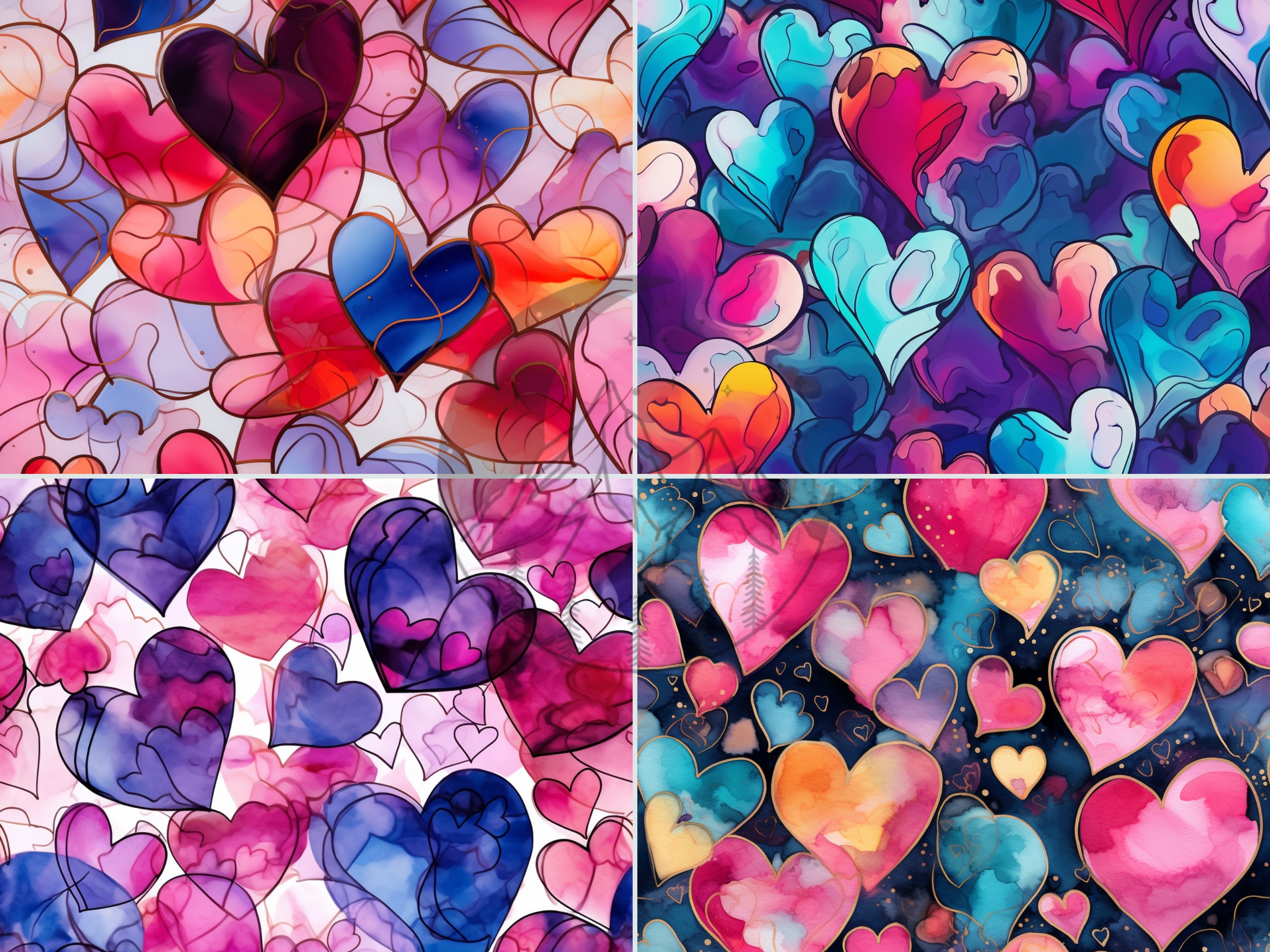 Alcohol Ink Hearts Scrapbook Paper | Commercial Use | Hearts Digital ...