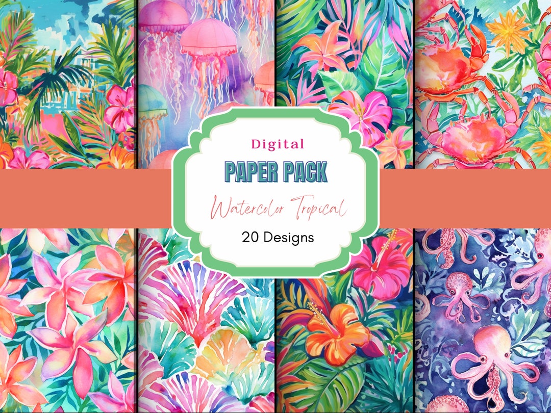 Watercolor Tropical Digital Paper Pack | Digital Paper | Hawaiian ...