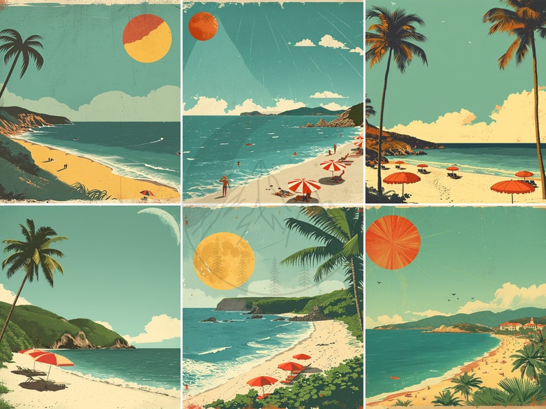 Vintage Hawaiian Beaches Digital Paper | Hawaiian Art | Vintage Summer ...
