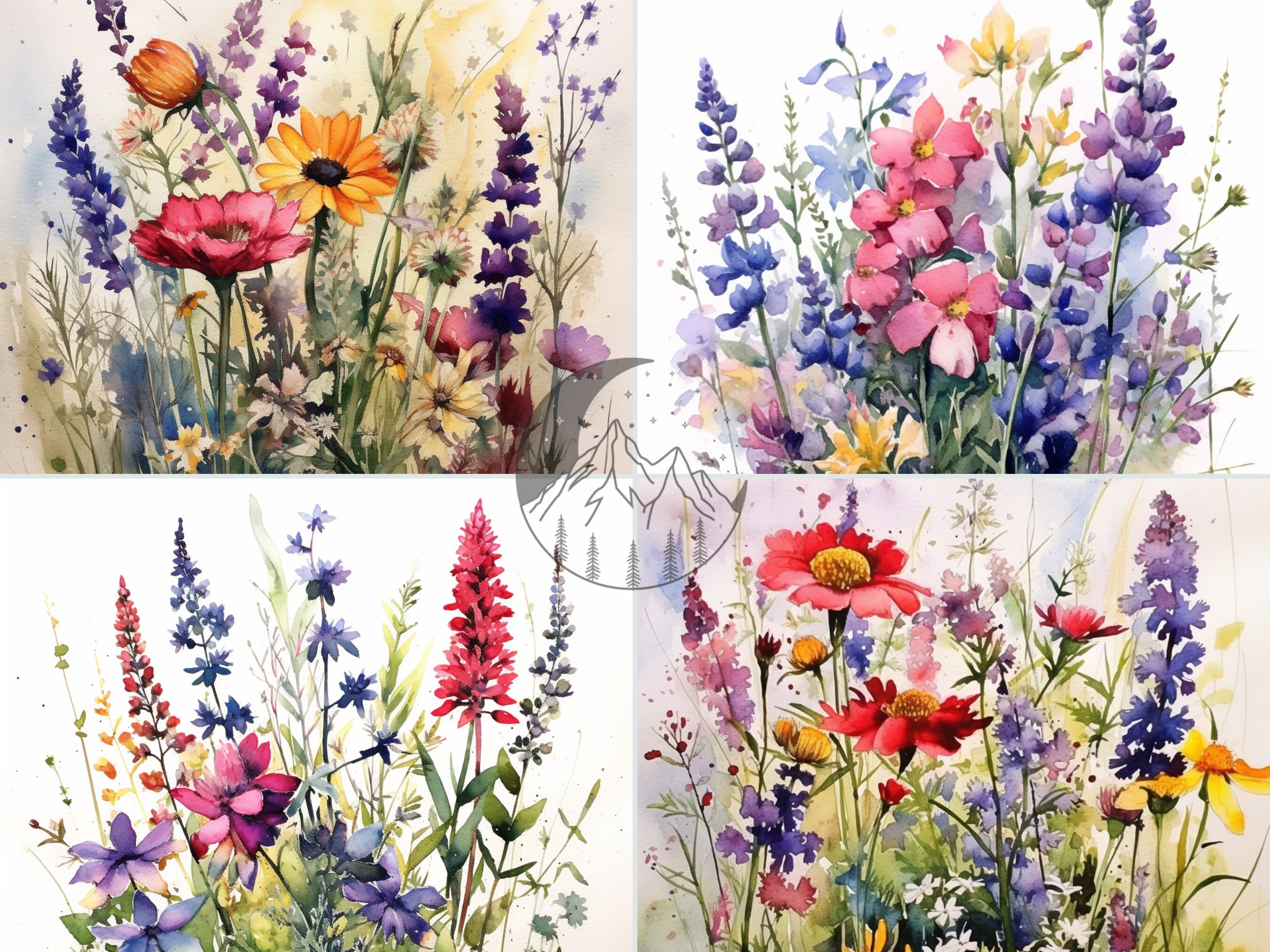 Vintage Watercolor Wildflower Digital Paper Pack Flower Images Digital ...