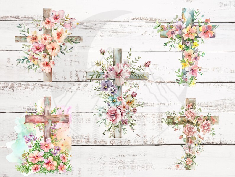 Watercolor Floral Cross Clipart Religious Clip Art Church Clipart Cross ...