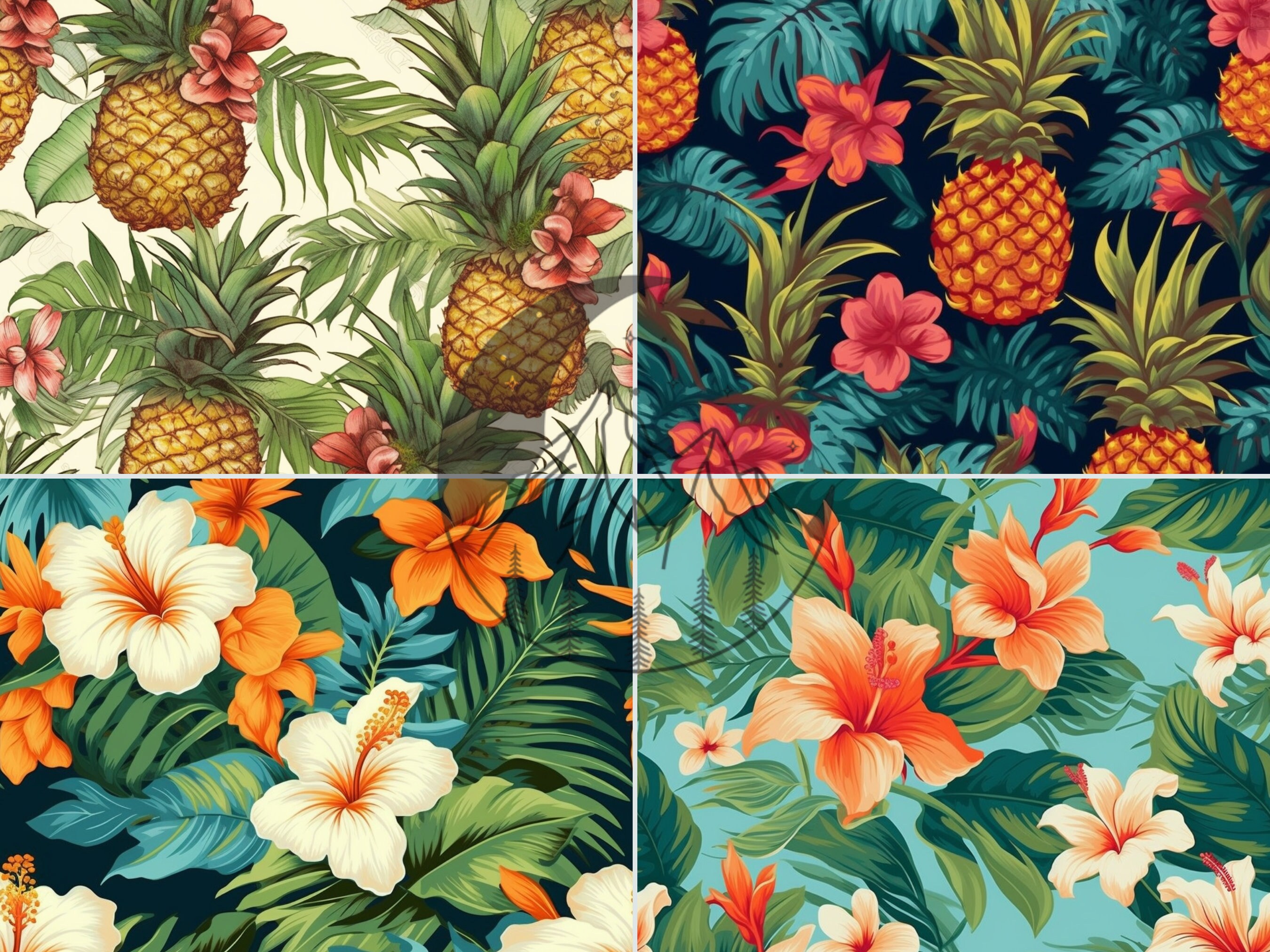 Vintage Hawaiian Digital Paper Pack Commercial Use Hawaiian Art ...