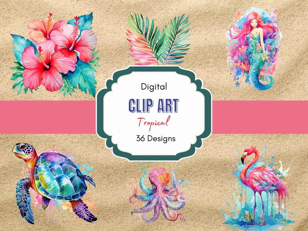 Tropical Watercolor Floral Clipart Summer Clipart Beach - Etsy