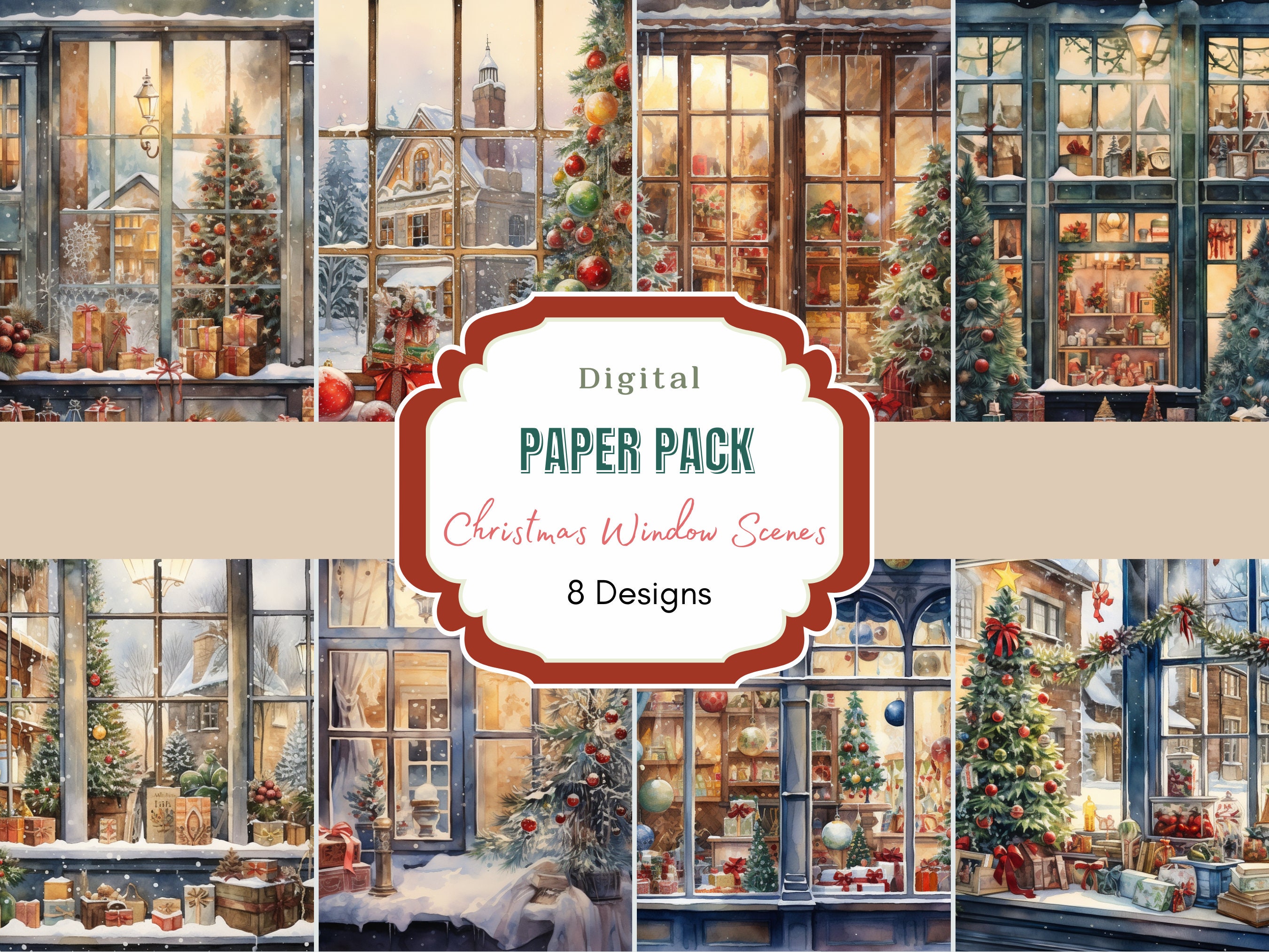 Christmas Window Scene Digital Paper | Christmas Decoration Window ...