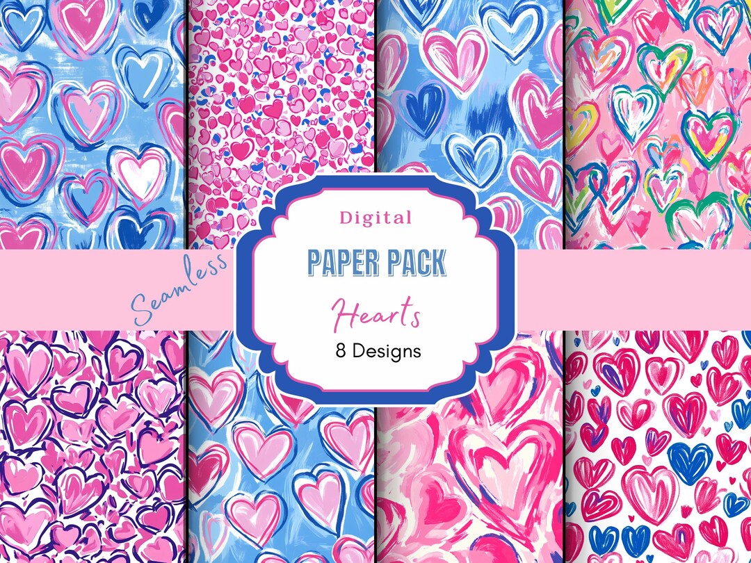 Hearts Digital Paper - Seamless Valentine Patterns - Scrapbooking Paper ...