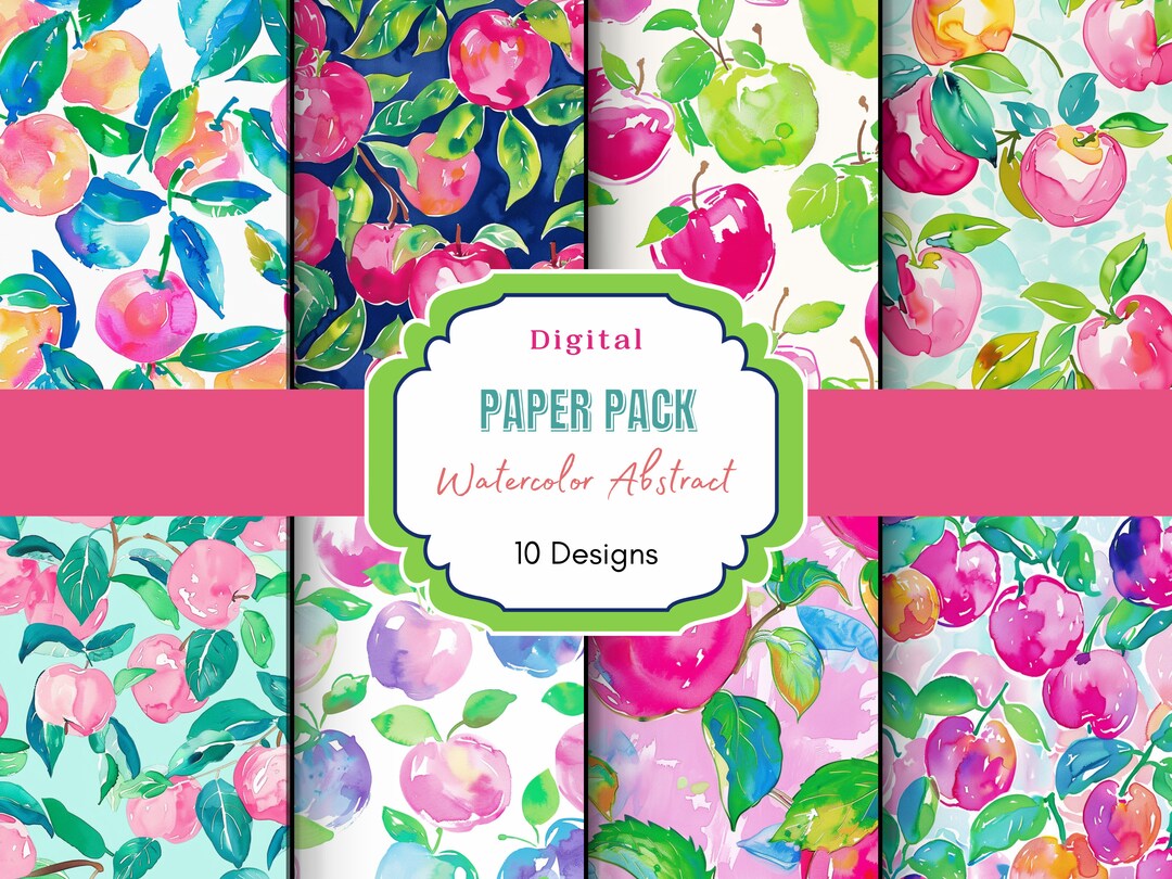 Preppy Watercolor Apple Digital Paper | Apple Patterns | Harvest ...