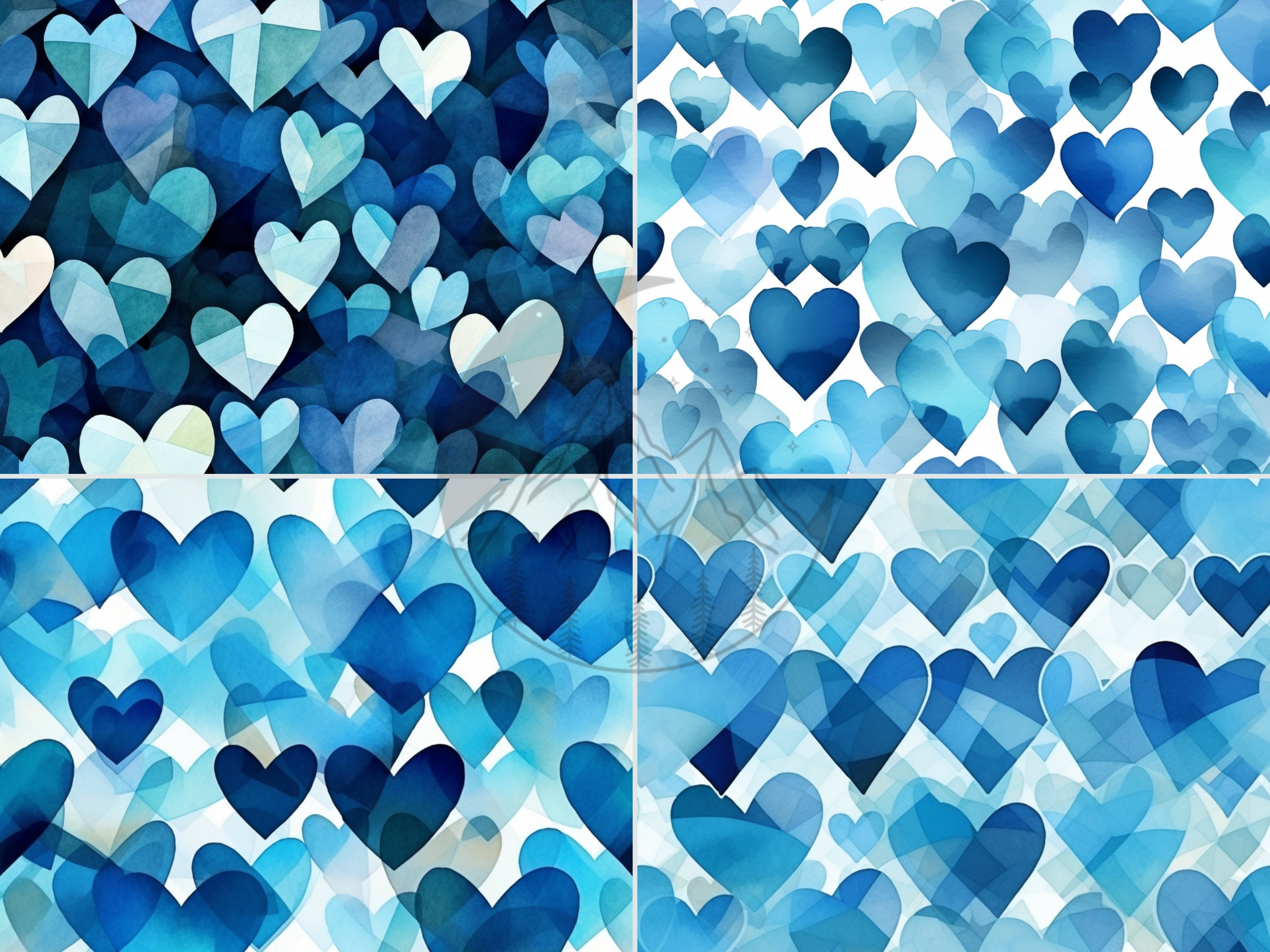 Blue Heart Digital Paper Instant Download Heart Digital Papers Heart ...