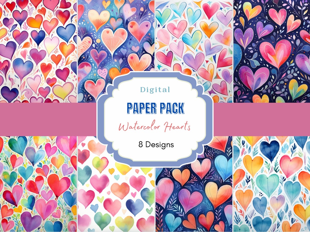 Watercolor Heart Digital Paper | Valentine Digital Paper | Watercolor ...