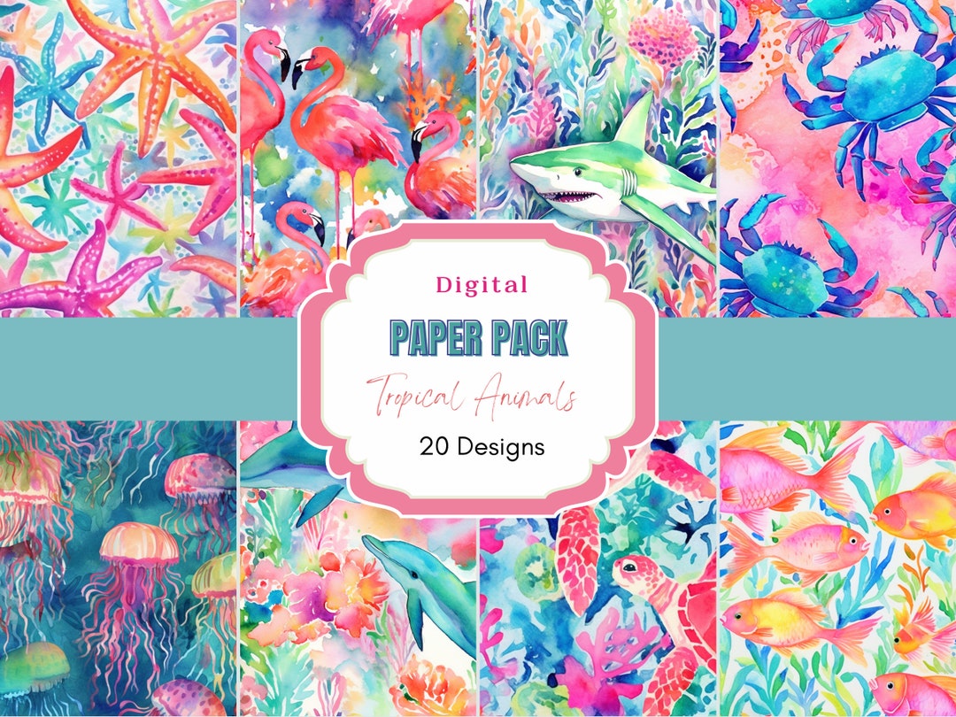 Animal and Under the Sear Watercolor Digital Paper Pack | Commercial ...