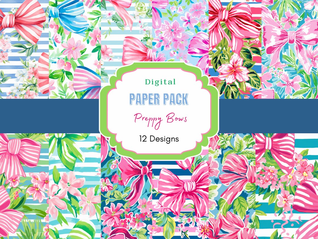 Preppy Coquette Bows Digital Paper | Instant Download | Digital ...