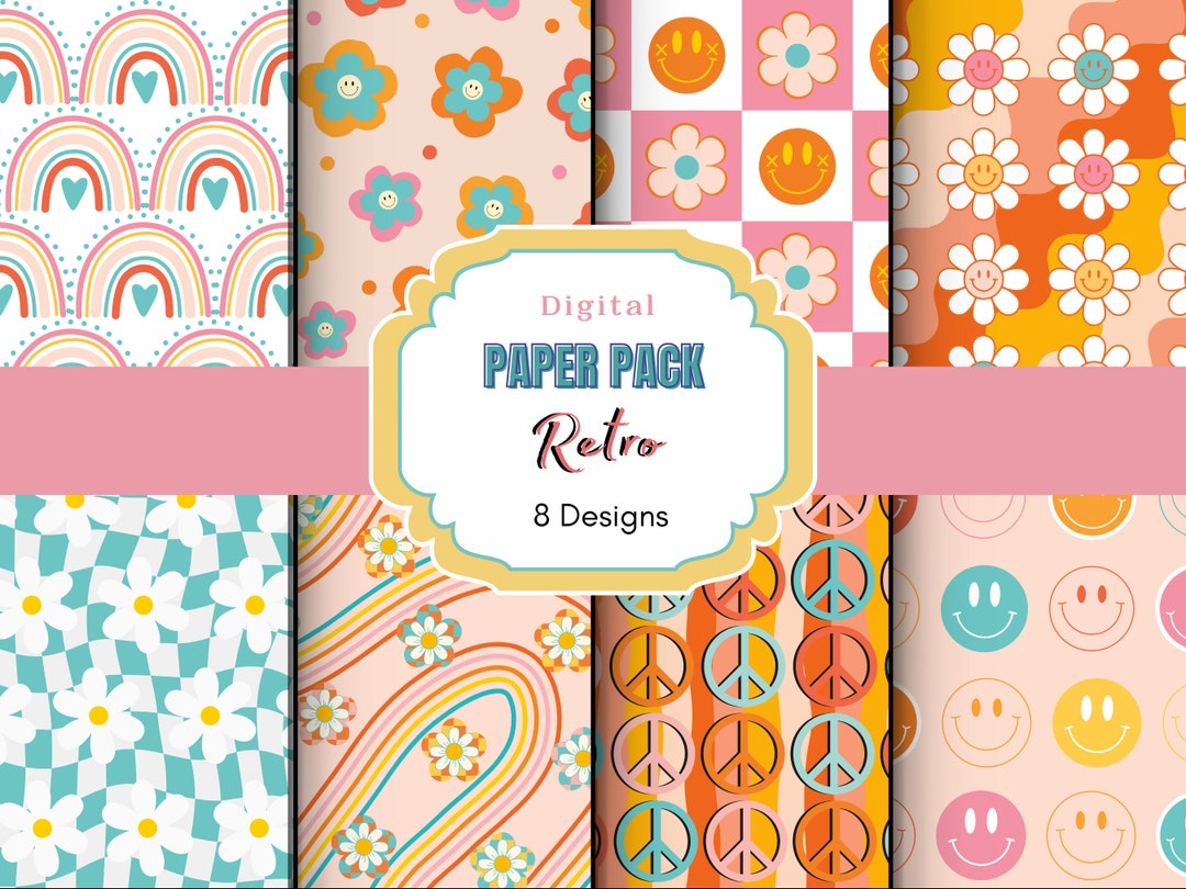 Retro Digital Paper | Scrapbook Paper | Groovy Digital Paper| Retro ...