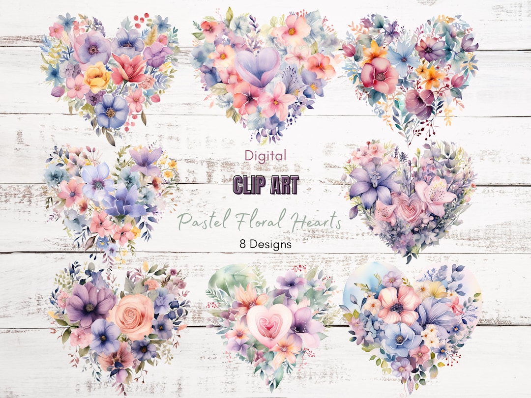 Pastel Floral Heart Clip Art | Instant Download | Heart Clip Art | Png ...
