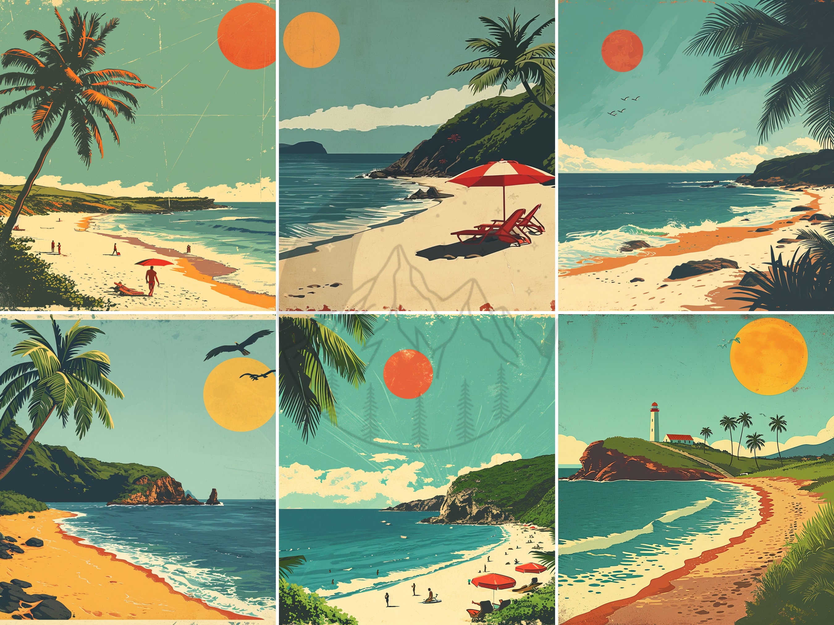 Vintage Hawaiian Beaches Digital Paper | Hawaiian Art | Vintage Summer ...
