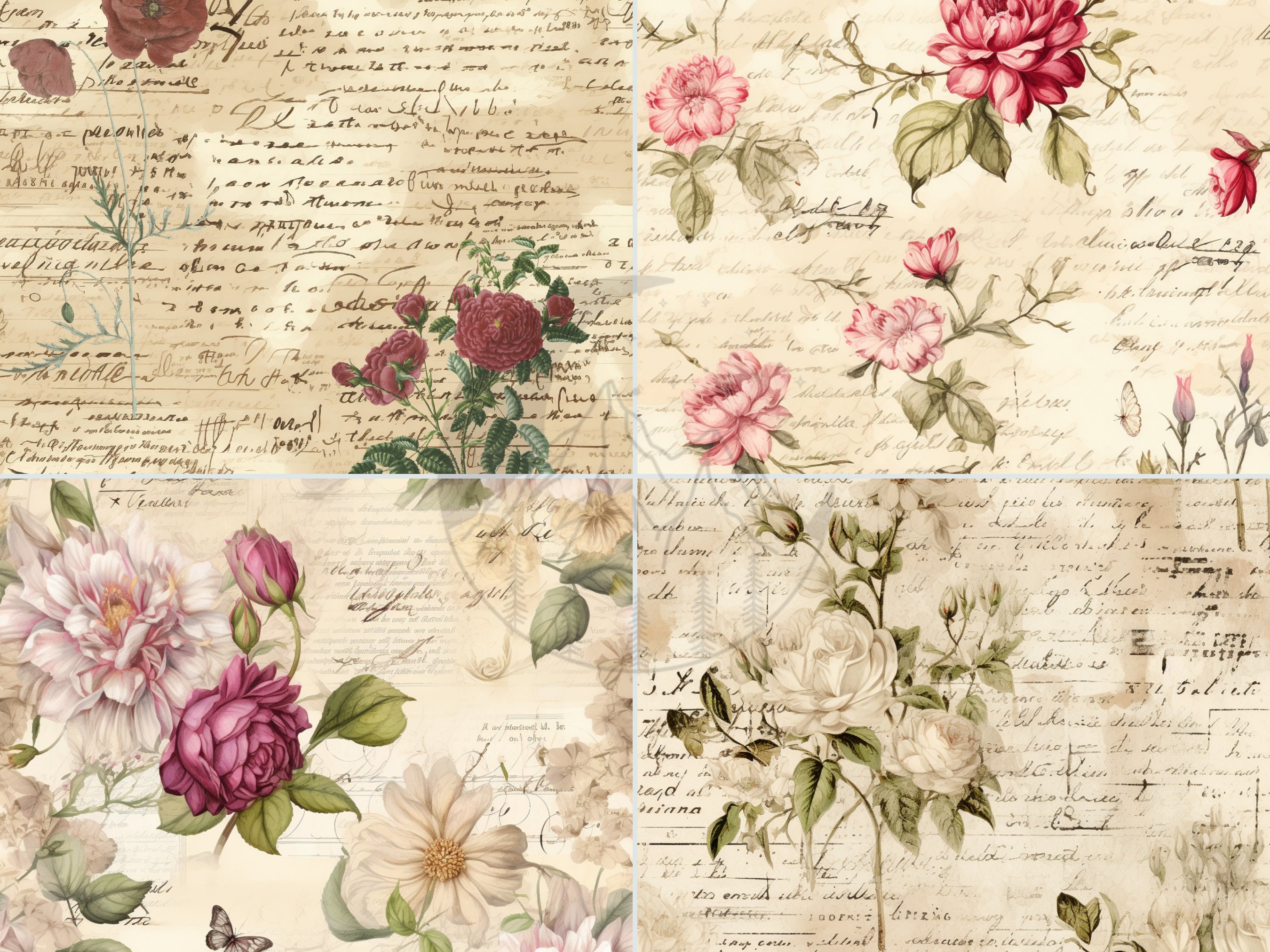 Floral Parchment Letter Digital Paper | Floral Love Letter | Wedding ...