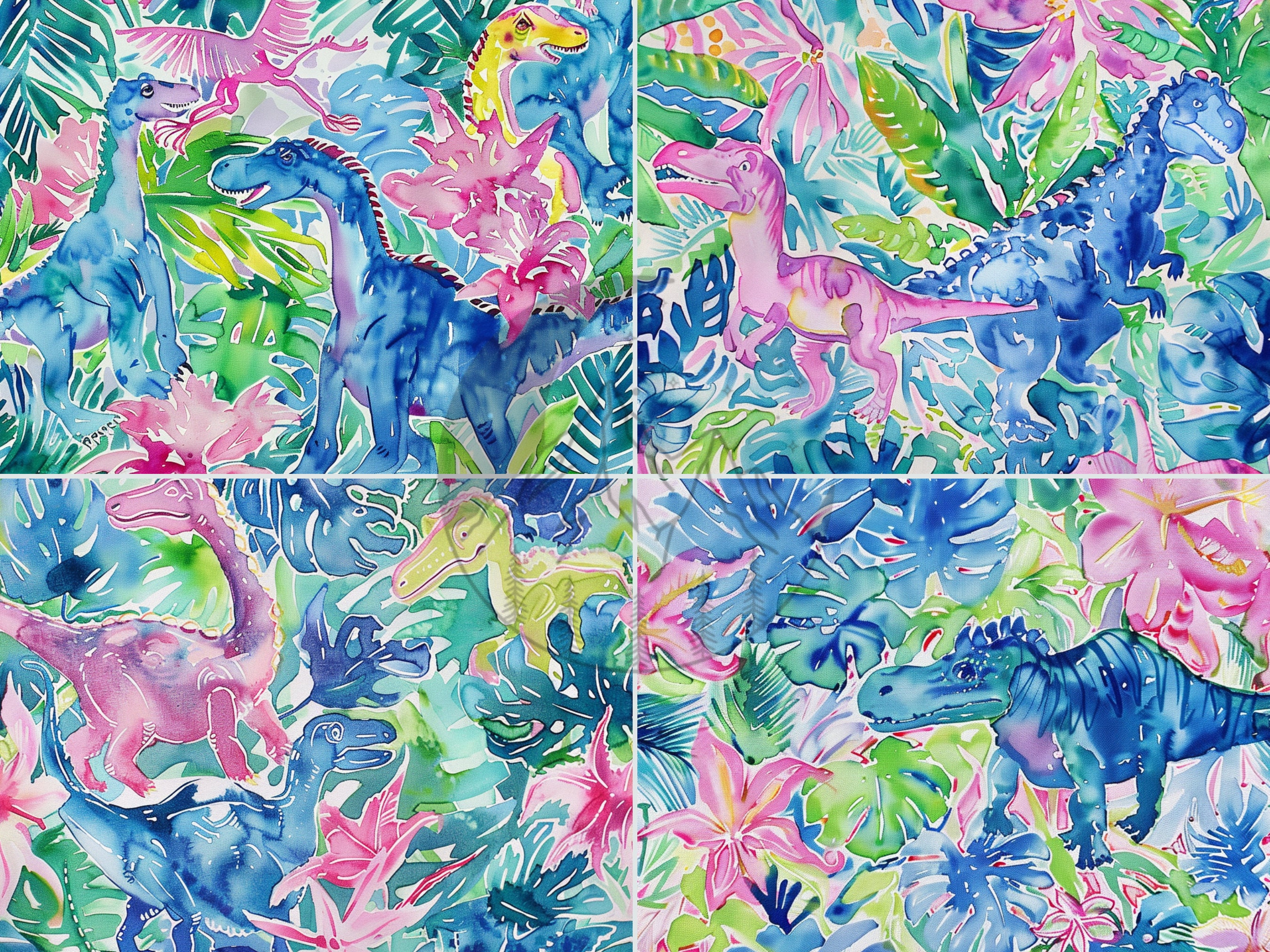 Preppy Watercolor Dinosaurs Digital Paper commercial Use Digital ...