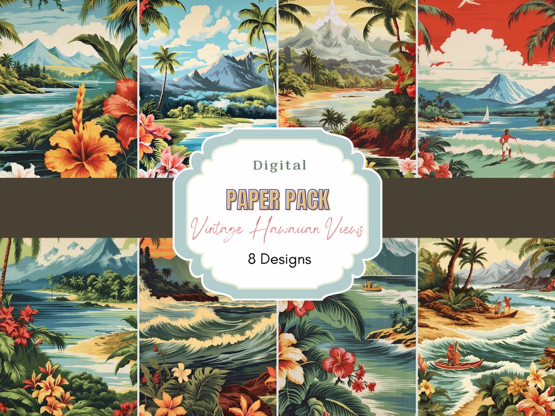 Vintage Hawaiian Views Digital Paper Pack | Commercial Use | Paradise ...